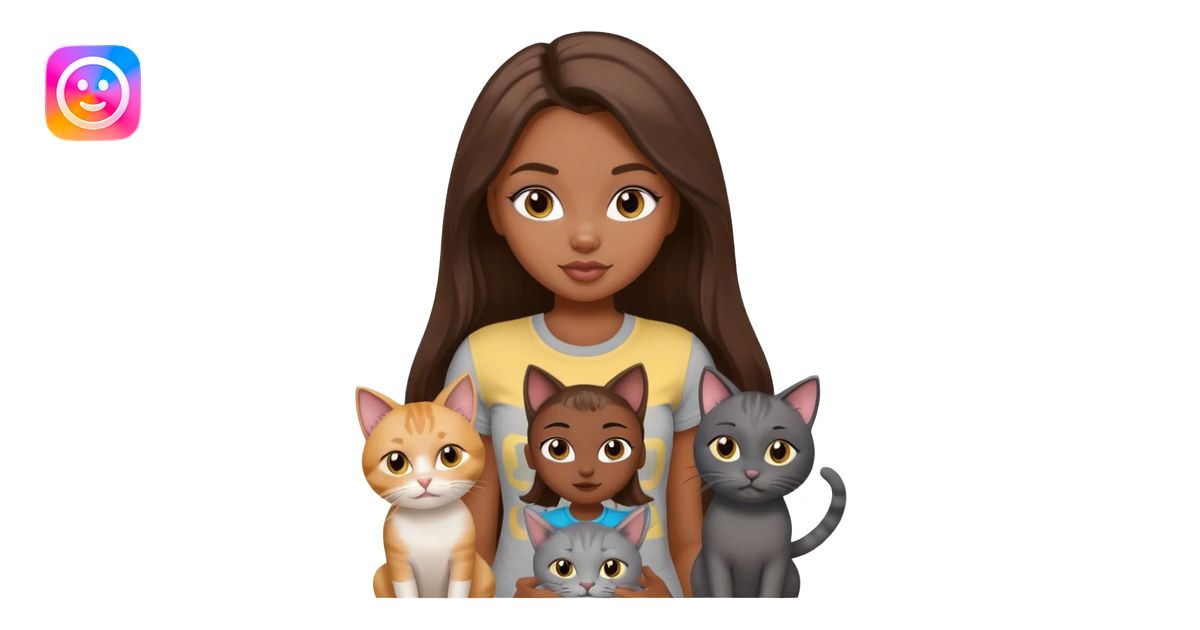 a pretty bratz dusky girl with long brown hair with four cats nd ...