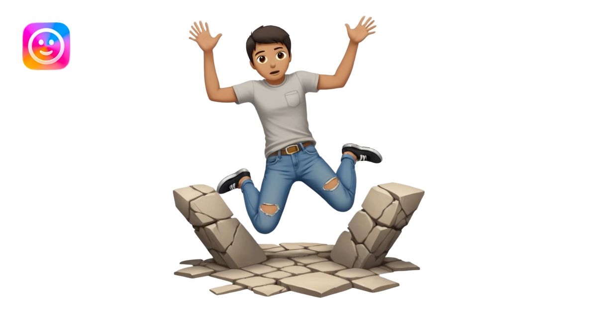 Floor cracking open under feet, character mid-jump emoji | AI Emoji ...
