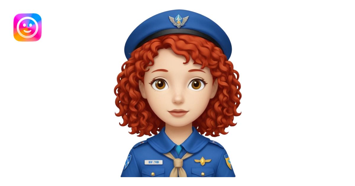 scout girl with blue scout uniform, red curly haired emoji | AI Emoji ...