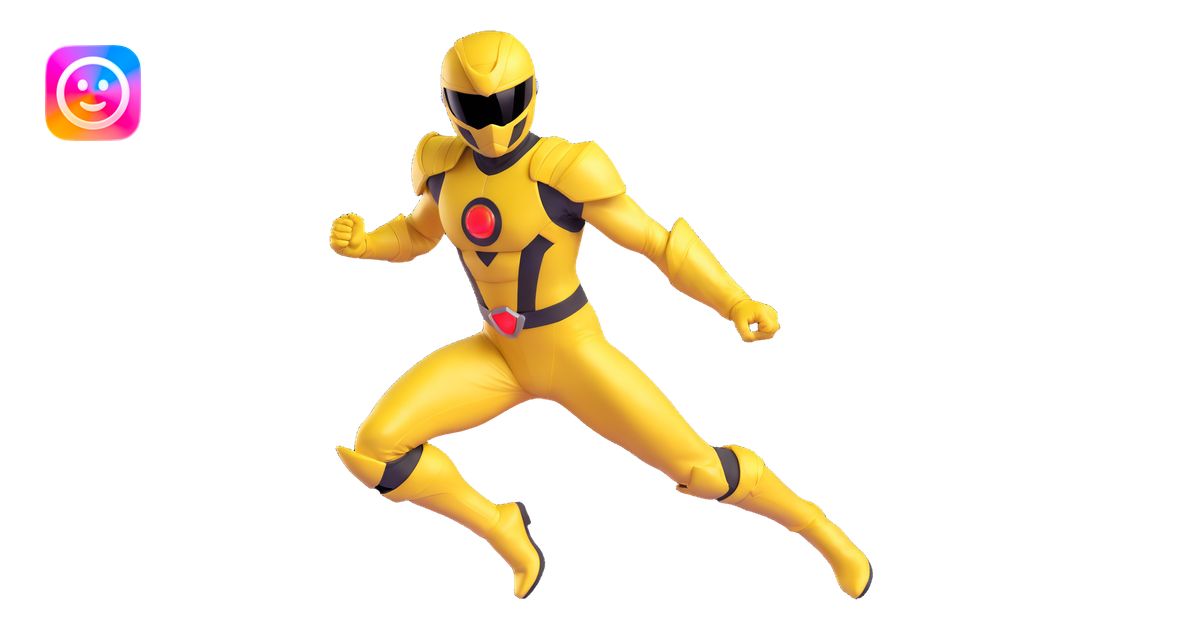 yellow power ranger in dynamic pose, helmet and suit, no text emoji ...