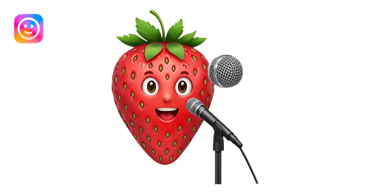 A strawberry holding mic emoji | AI Emoji Generator