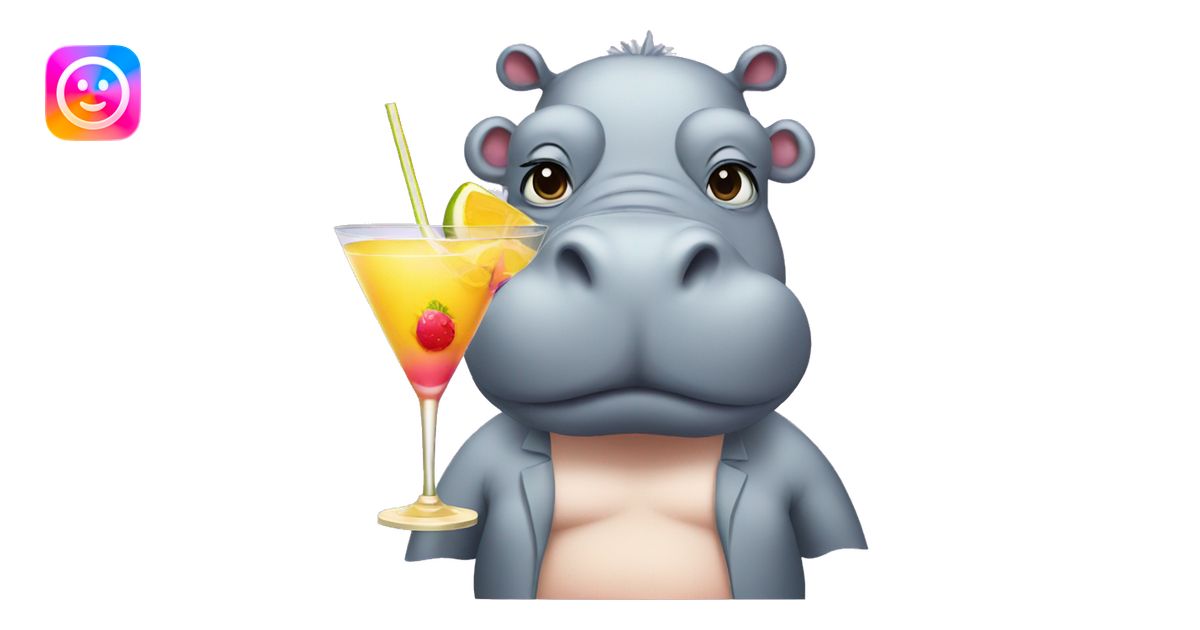 hippo wearing a wig, swimsuit and makeup with a cocktail emoji | AI ...