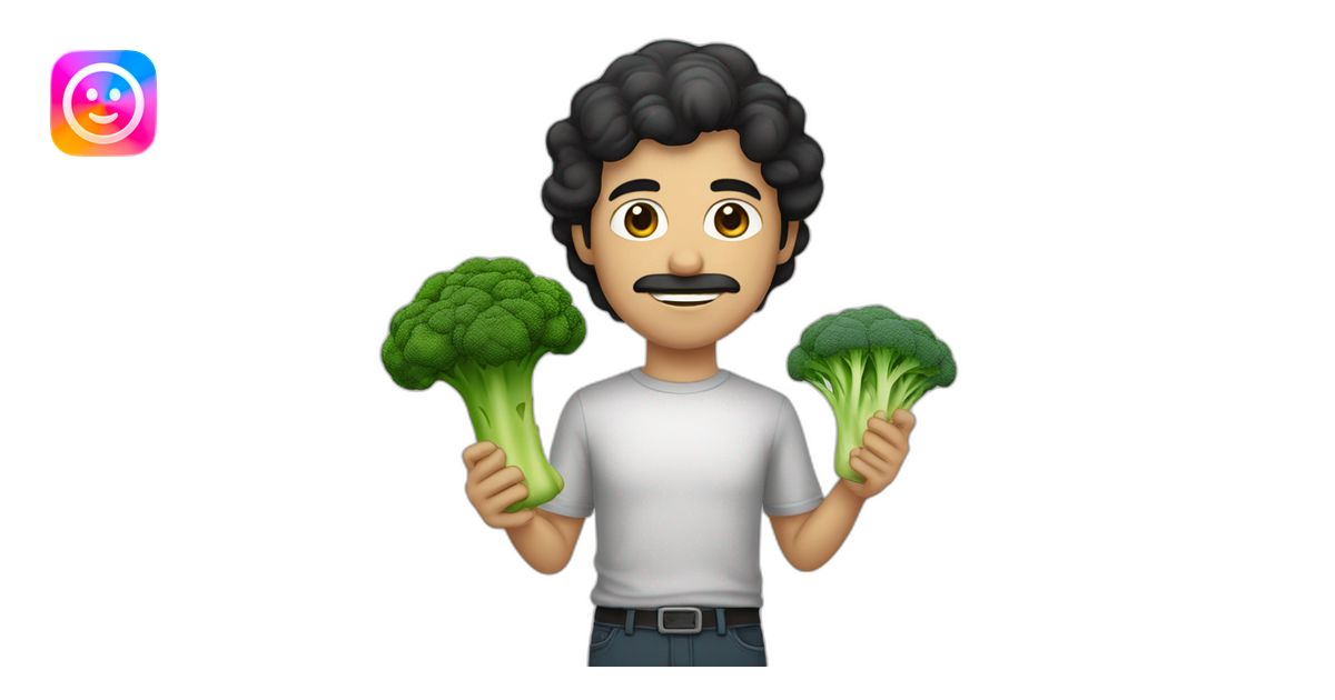 a slender mexican man with dark hair and stubble holding a broccoli ...