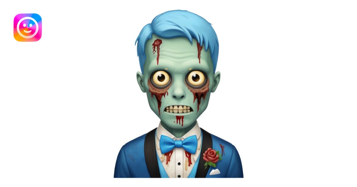 zombie zombie waiter with blue bow tie emoji | AI Emoji Generator