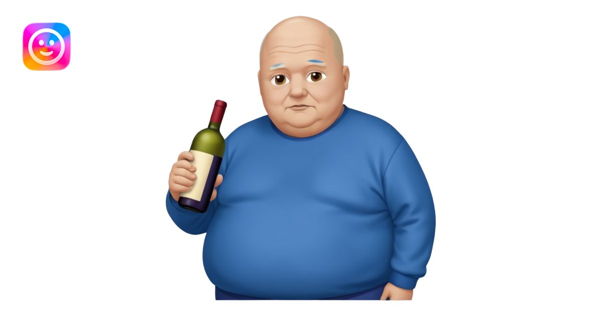 Morbidly obese older man dark hair starting to bald with blue ...