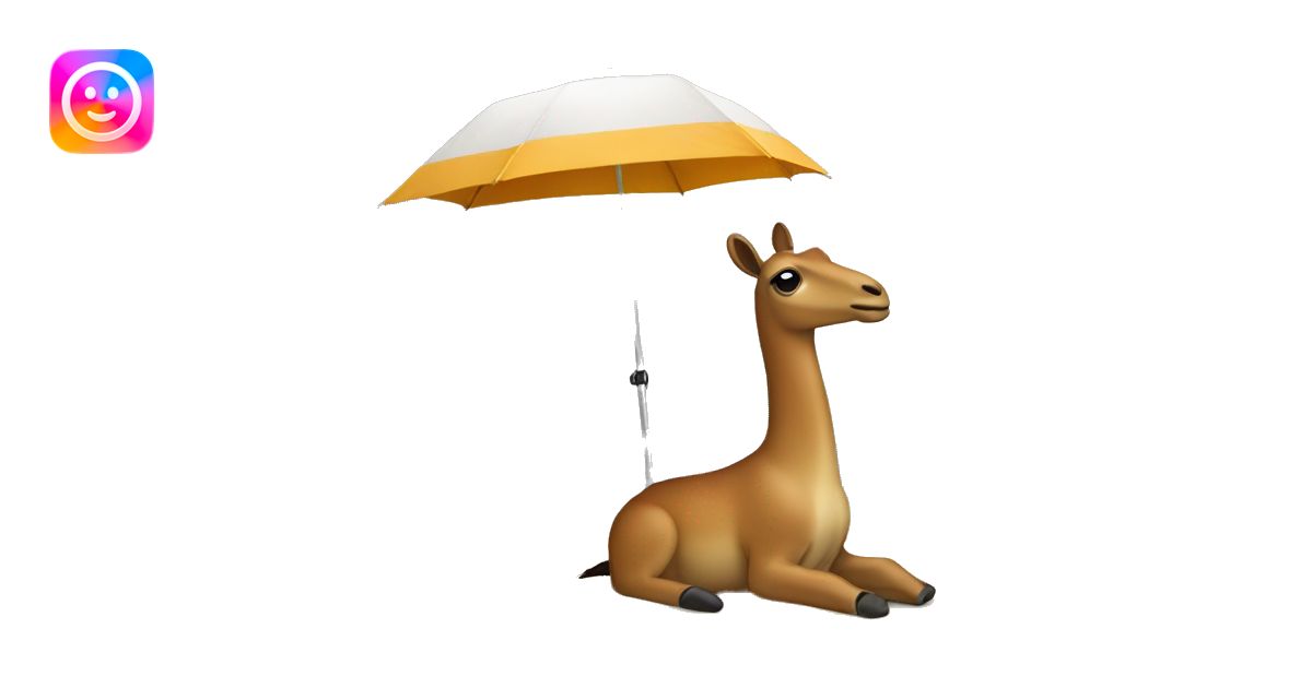 guanaco on the shore resting under the sun umbrella emoji | AI Emoji ...