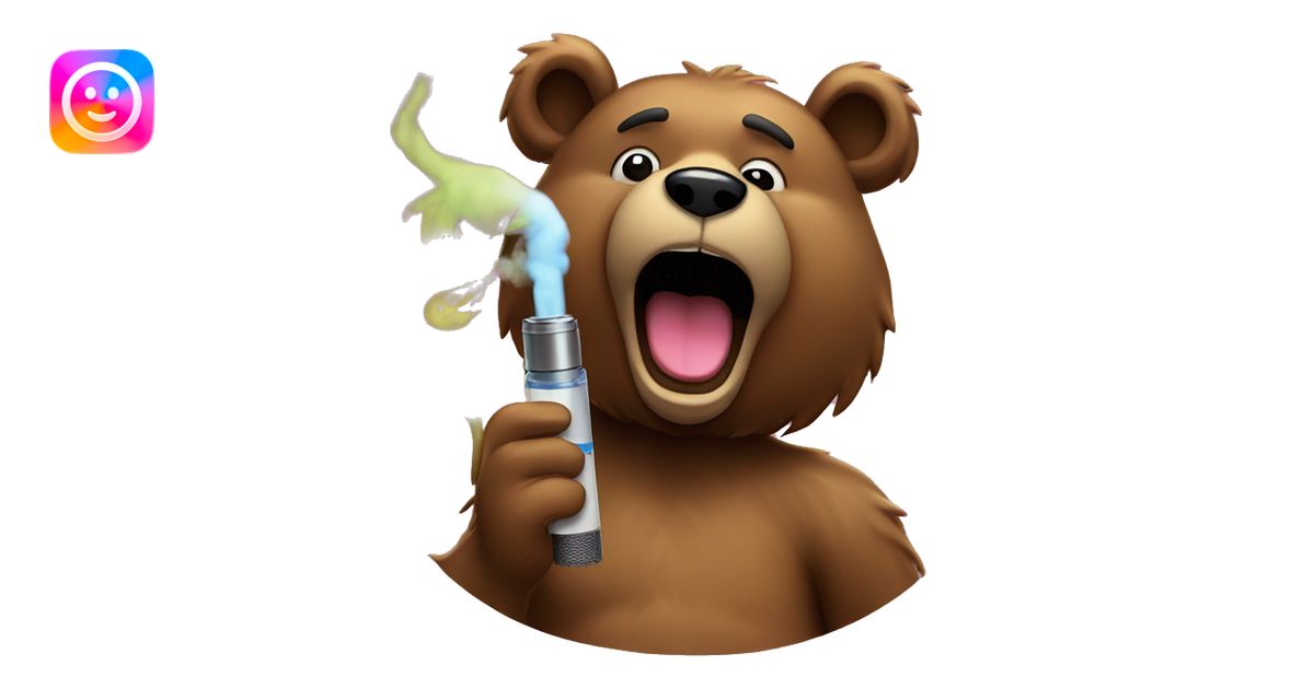 a hippy snazzy cut bear vaping and vape coming out from both its ear. emoji | AI Emoji Generator