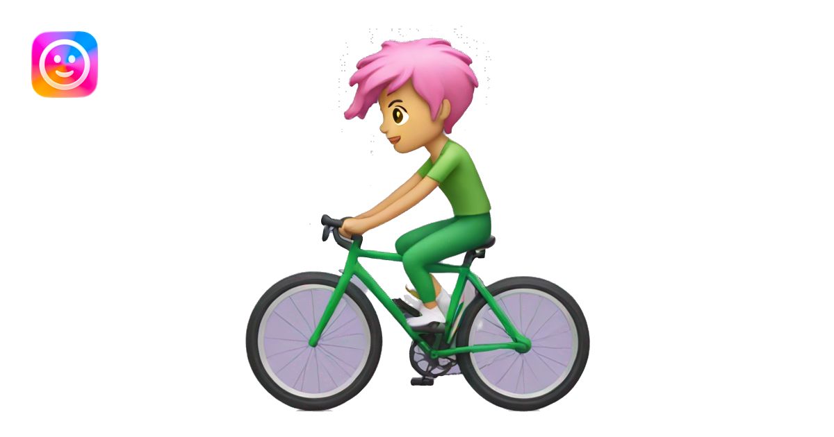 cyclist with pink hair riding a green bike emoji | AI Emoji Generator