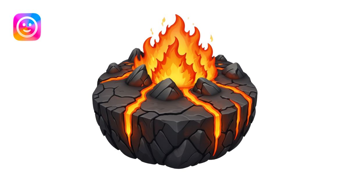 planet, surface covered in fire, lava and rocks emoji | AI Emoji Generator