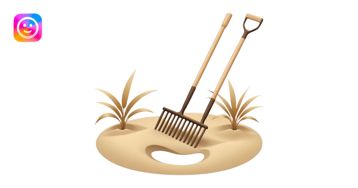 Minimalist emoji of a Japanese zen garden rake with four teeth, elegant ...