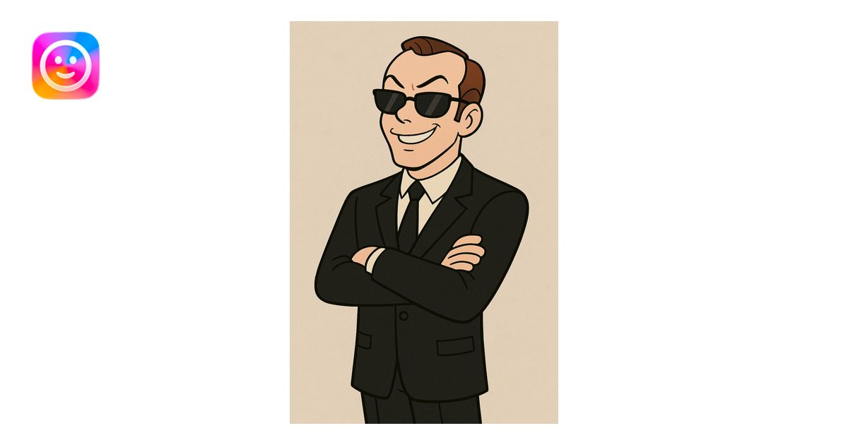cartoon Agent Smith from The Matrix standing with arms crossed, black ...