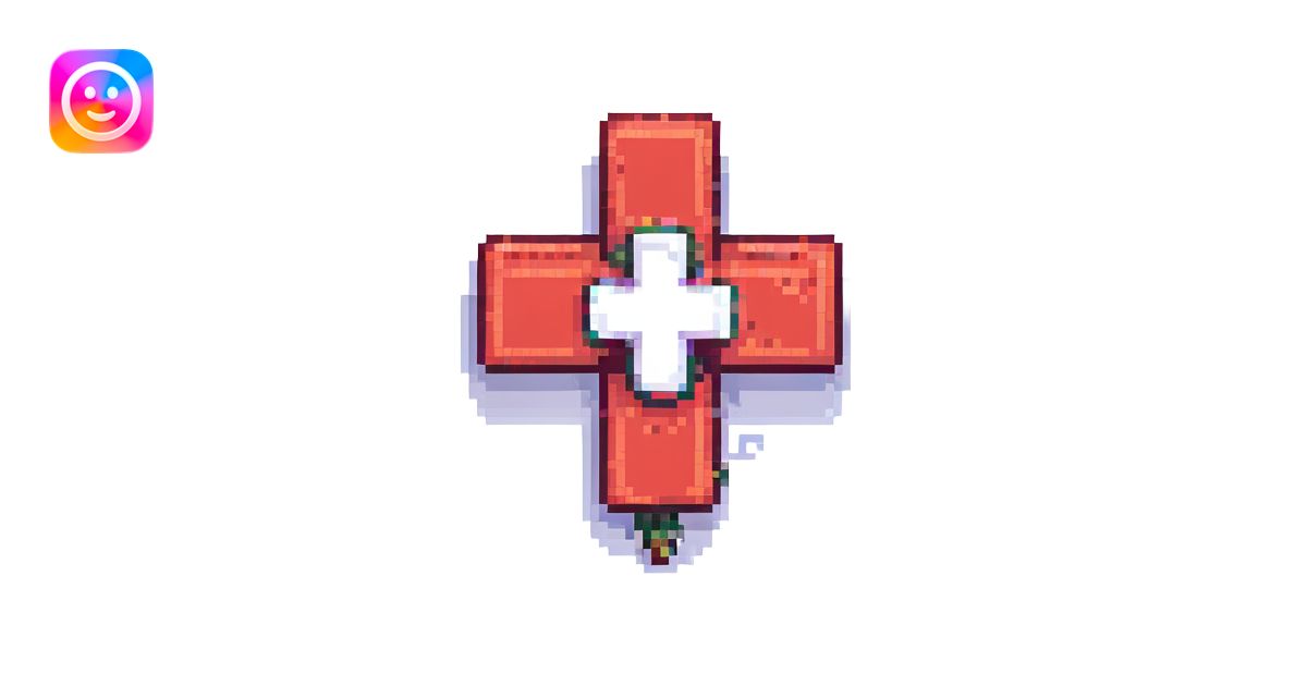 Make the cross symbol red, keep pixel art style, transparent background ...