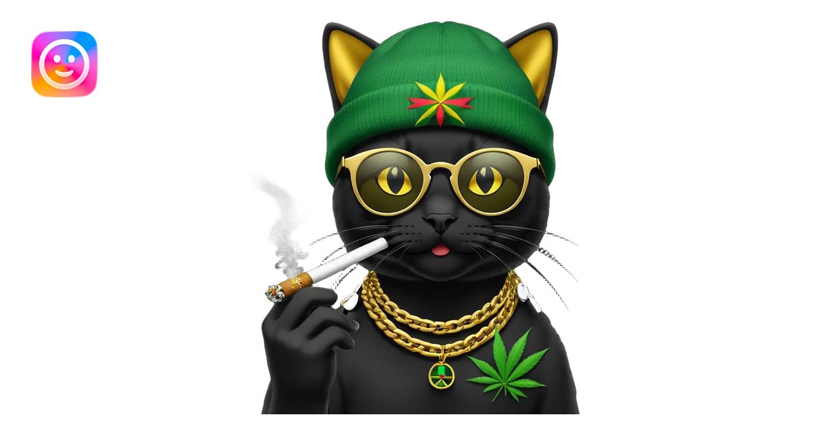 A black cat wearing the deal with it shades and a rasta beanie and ...