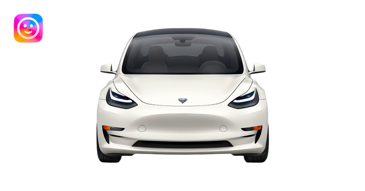 Tesla model 3 white. Icon. In a hurry, late emoji | AI Emoji Generator