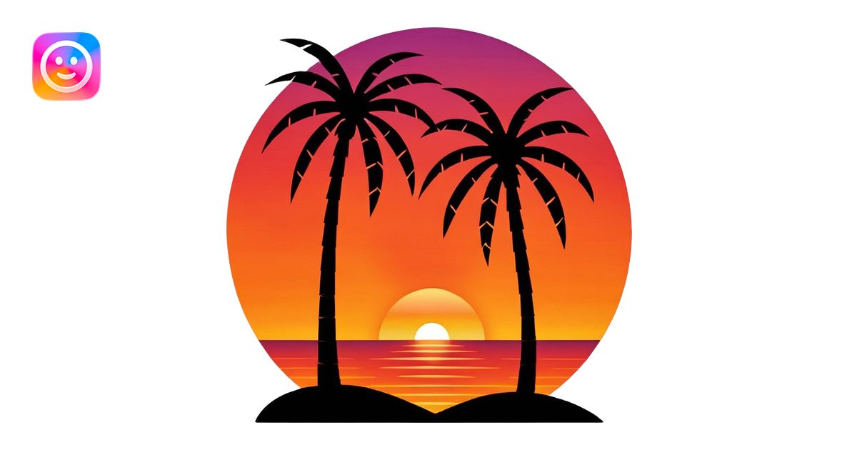 palms tree in front sunset that make a silhouette emoji | AI Emoji ...