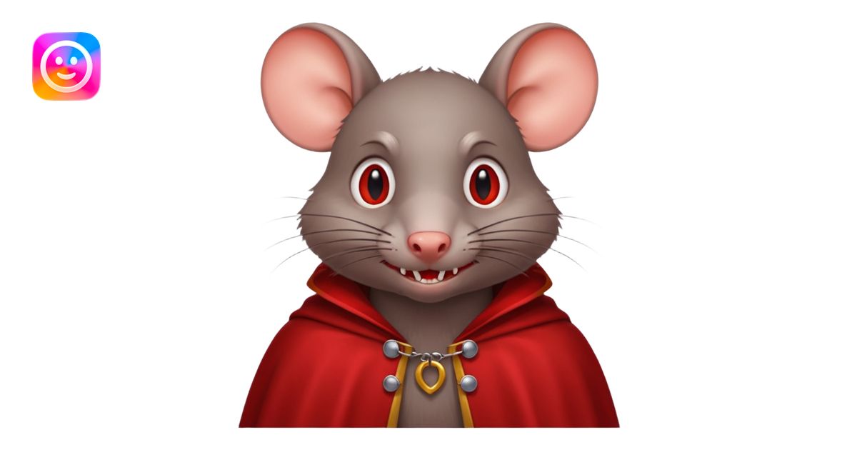 Vampire animal, rat in red collar cloak, red eye, fangs emoji | AI ...