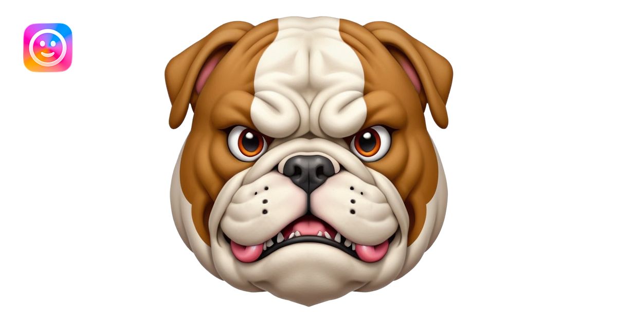 Create a fierce bulldog head emoji facing forward. Strong jaw, deep ...