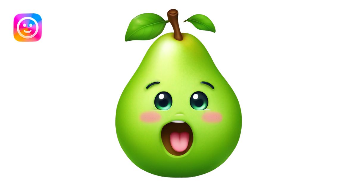 Shiny Green Cute pear with tongue emoji | AI Emoji Generator