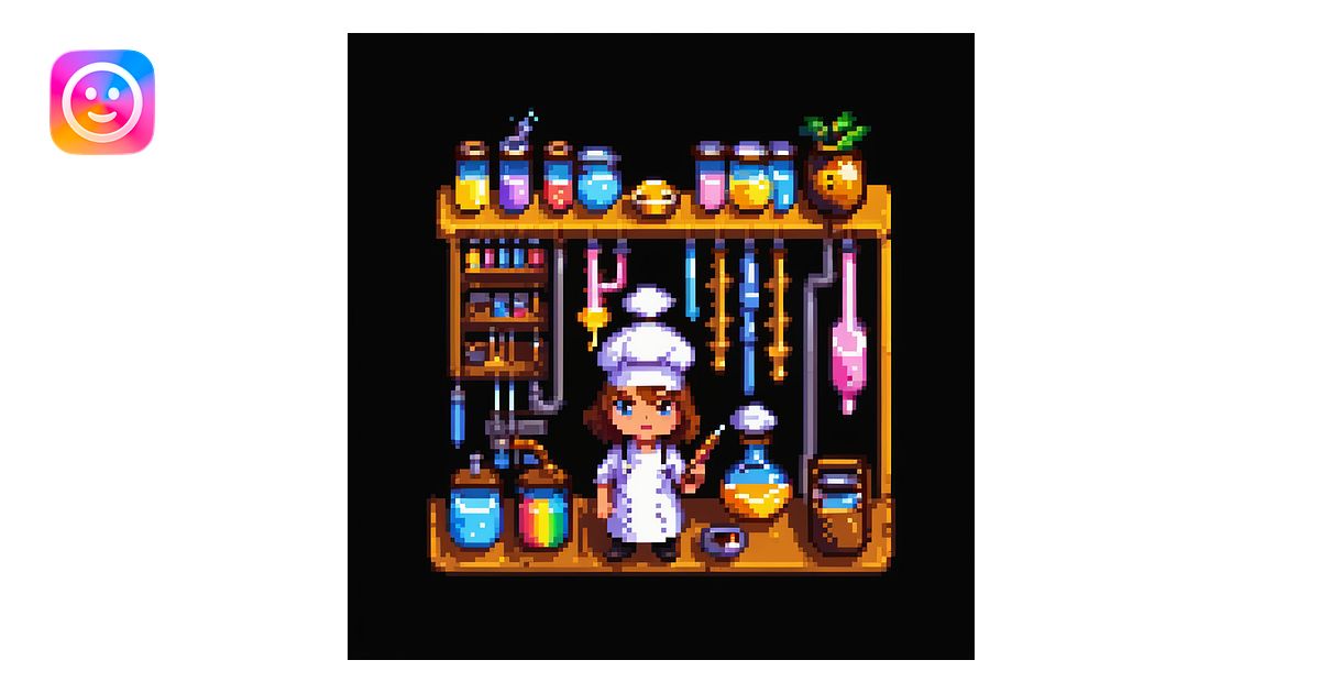 Ein Bäcker mit einem Labor aus Zuckerglas, Karamellrohren und ...