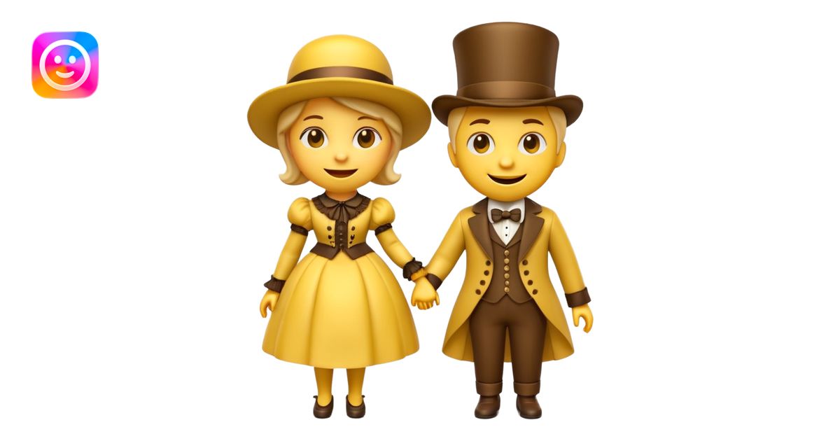 two 3d yellow emoji characters in victorian outfits leaning toward each ...