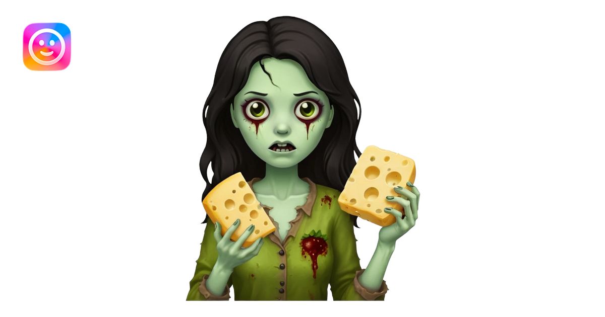 dark haired woman zombie holding moldy cheese piece emoji | AI Emoji ...