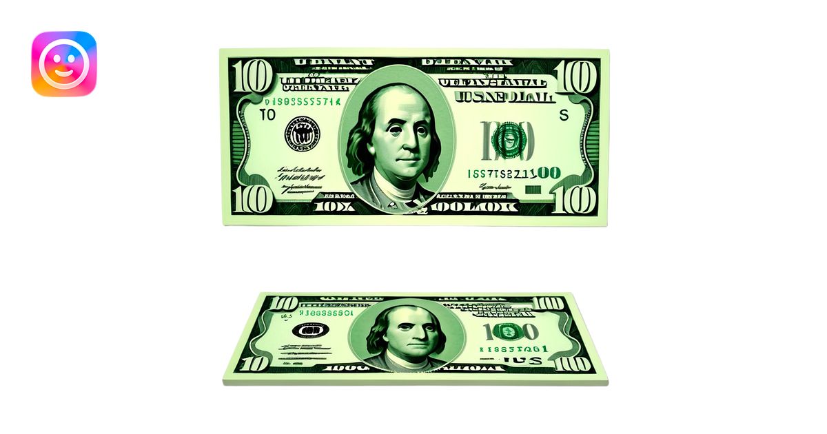 3D realistic US 100 dollar bill sticker, slight perspective, centered ...