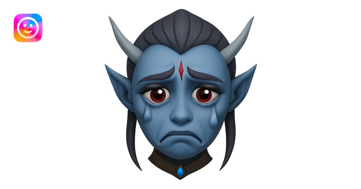 Make the sad face emoji styled as a dark elf (Dunmer) from Elder ...