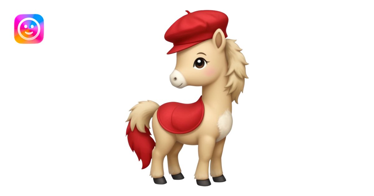 A cute pony (horse) emoji, full body, standing in side view, wearing a ...
