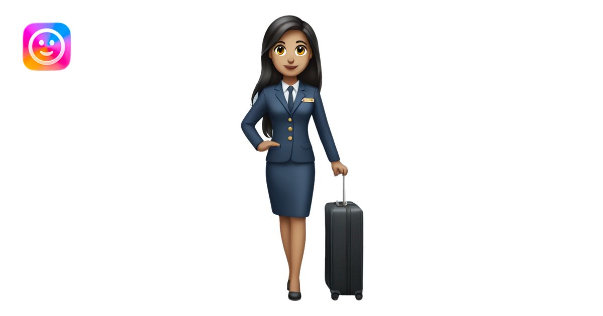 long dark hair brown eyed girl flight attendant holding suitcase no hat ...