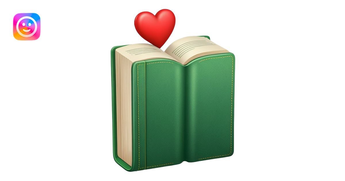 green book standing upright with visible pages and a red heart peeking ...