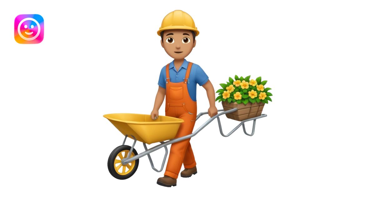 Landscaping company worker, walking with wheelbarrow, full body emoji ...