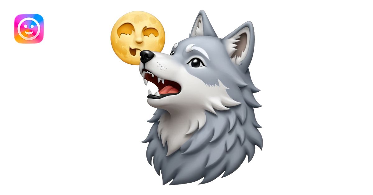 emoji of a howling wolf facing the moon, with its head tilted upward ...