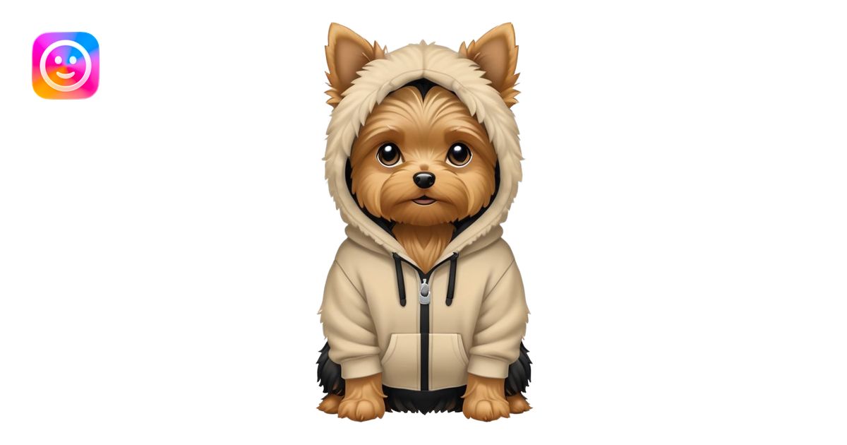 Yorkie dog wearing hoodie emoji | AI Emoji Generator