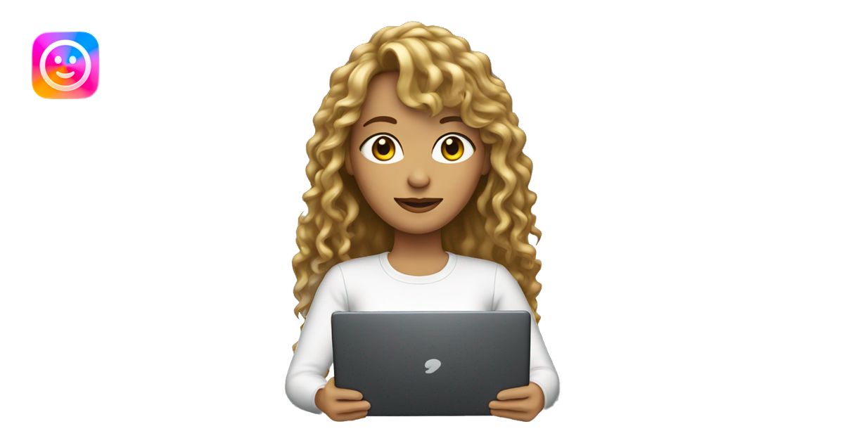 A woman with long permed hair with bangs holding a laptop emoji | AI ...