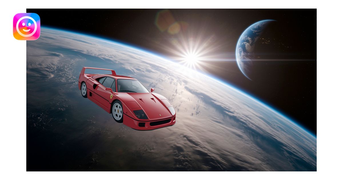 Cinematic still of a ferrari f40 floating in space, shot by space ...