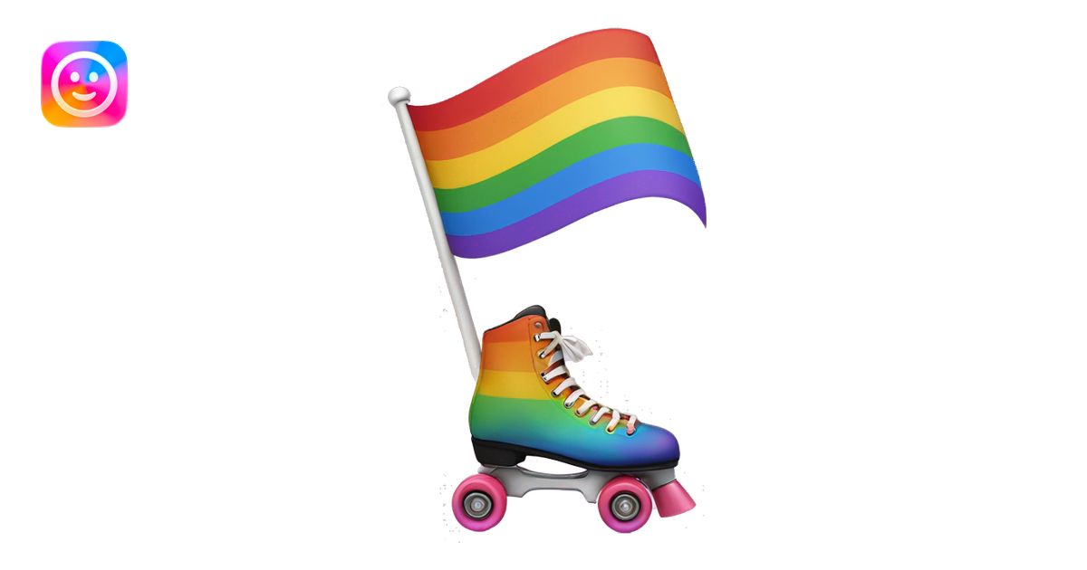 a human on roller skates speeding with a rainbow flag that leaves a ...