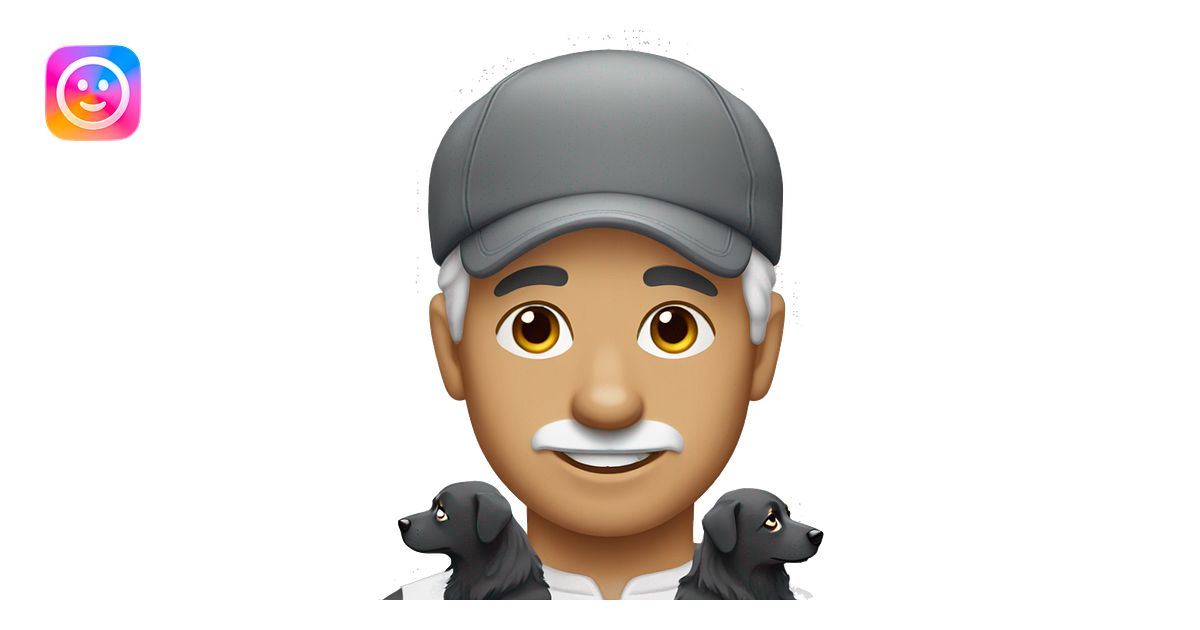 Bald man with Merle Australian shepherd dog emoji | AI Emoji Generator