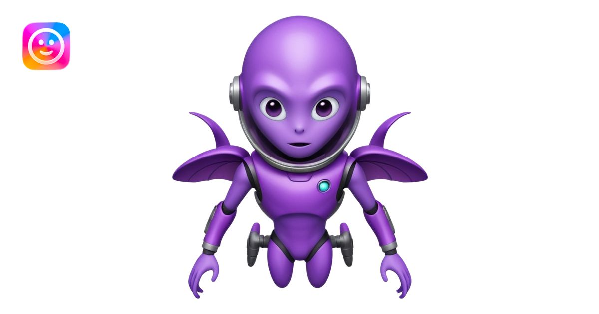 Purple alien floating with jetpack emoji | AI Emoji Generator