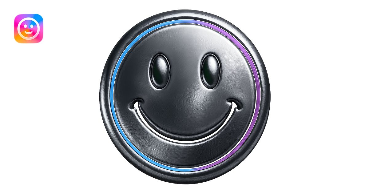 smiley face emoji in chrome style with neon blue and pink Tron ...
