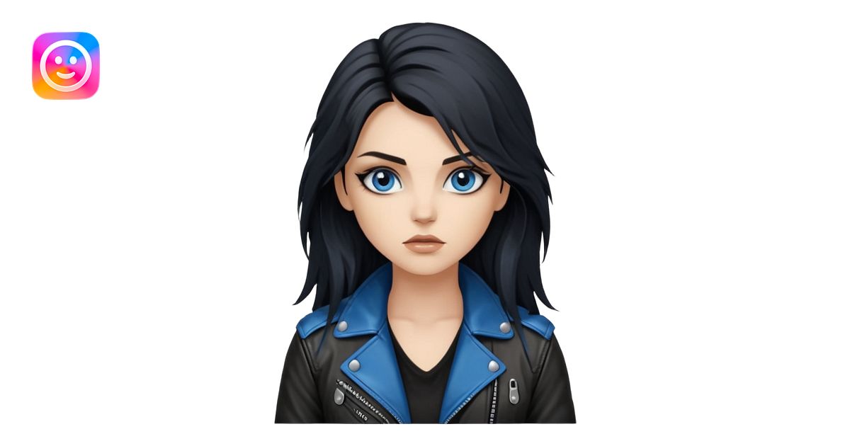 rockstar girl with long black disheveled hair, blue eyes, Smokey eyes ...