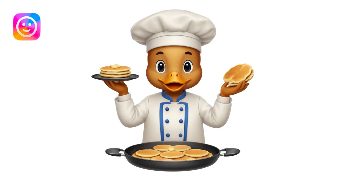 A chef duck wearing a tiny apron, making pancakes on a pan emoji | AI ...