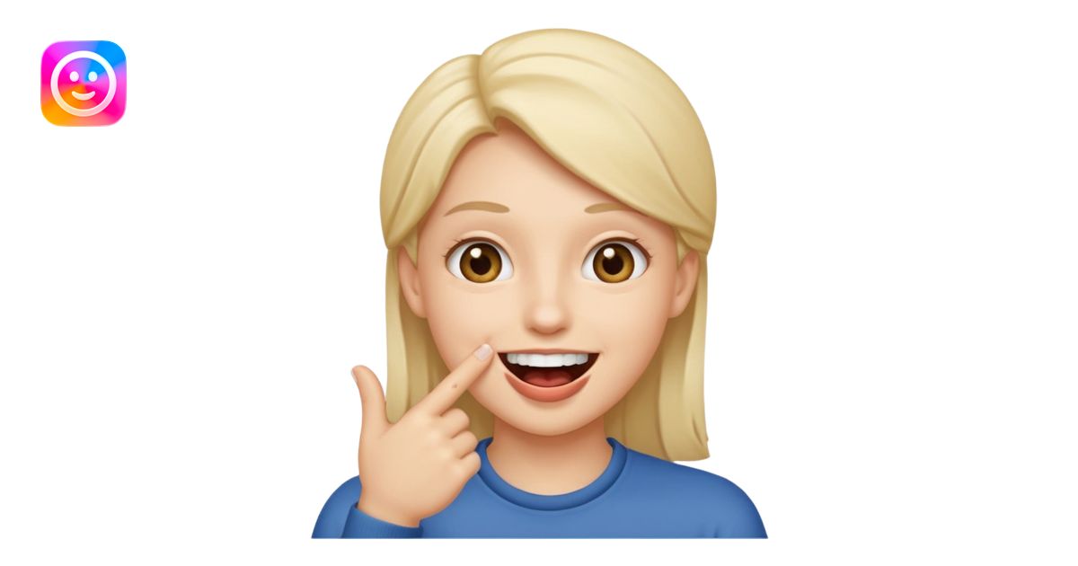 A smiling face with open mouth and taking is finger inside mouth emoji ...