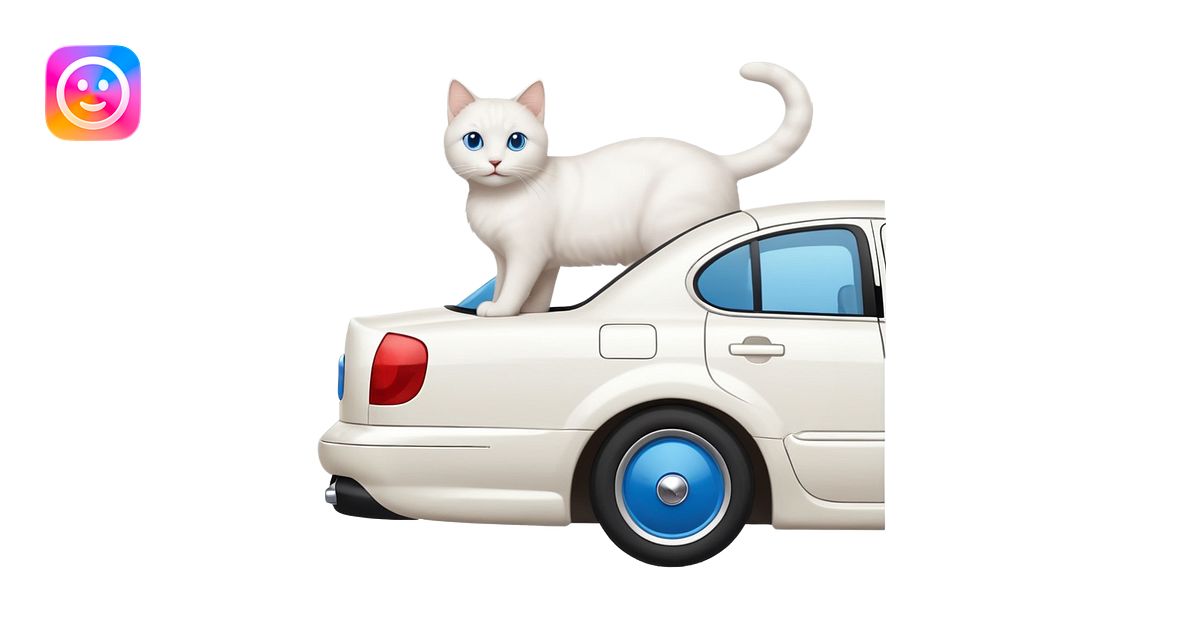 Please create a small emoji the size of 🚗 featuring a pure white cat ...