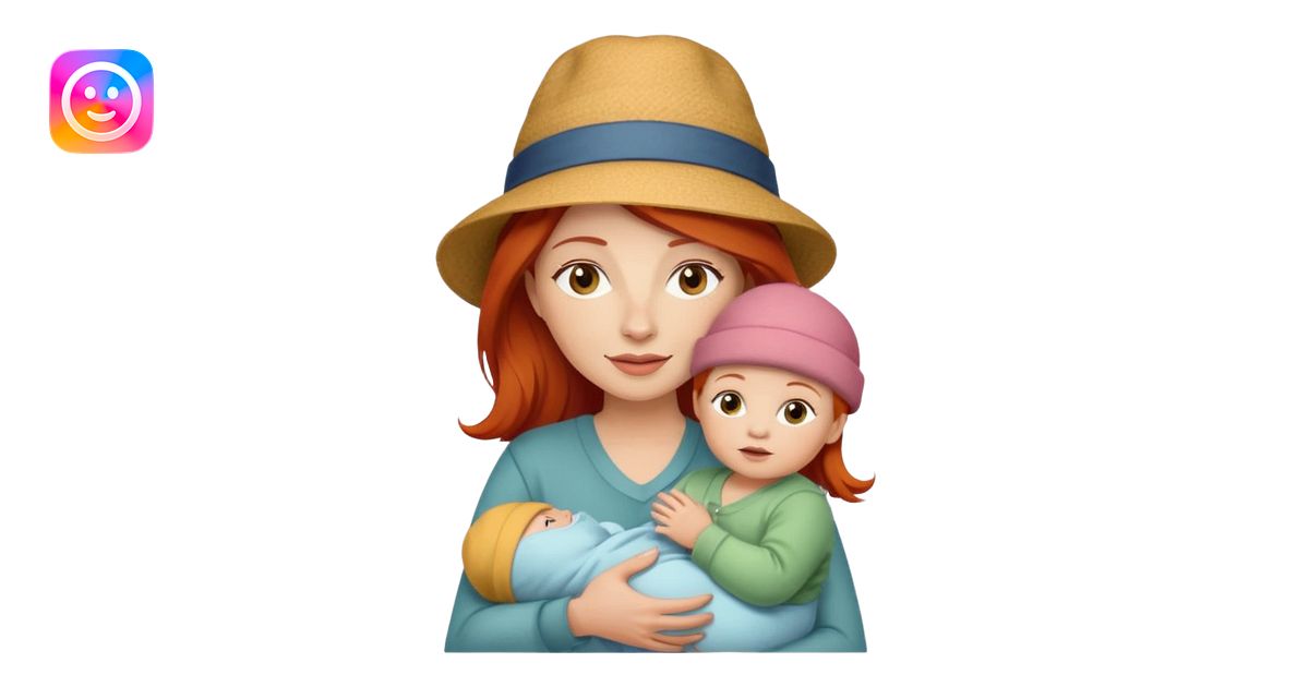 red haired Mother with Hats with her baby emoji | AI Emoji Generator