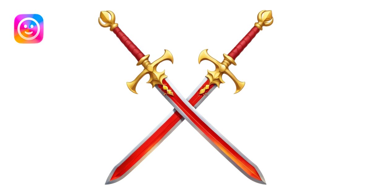Two crossed swords that are golden in blade and handle and have fiery ...