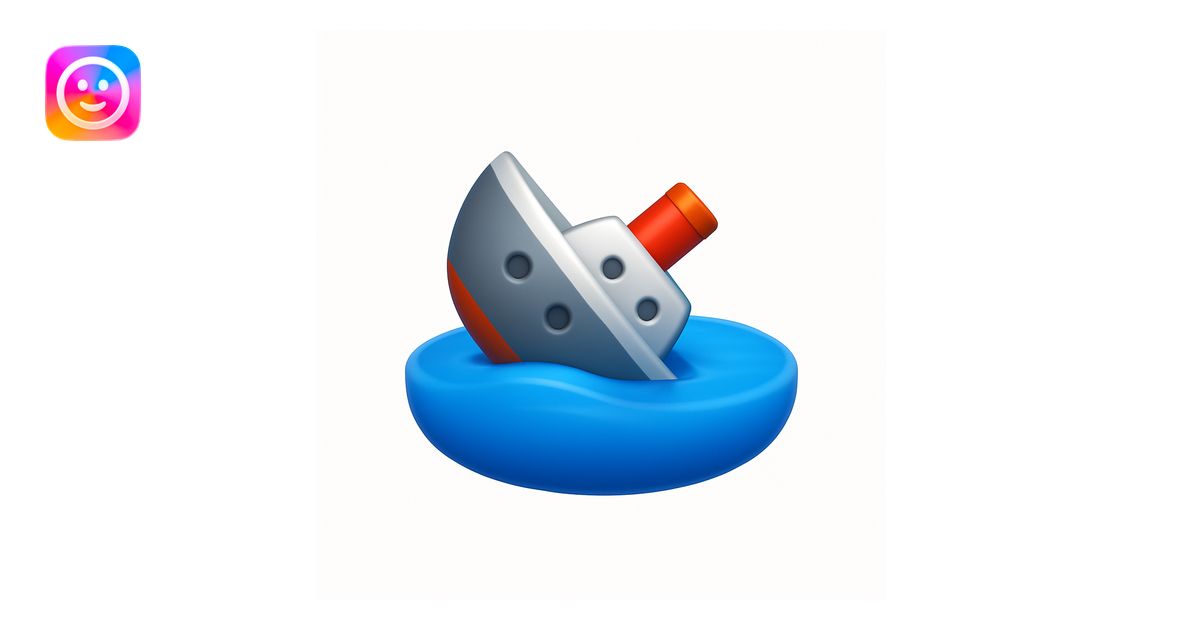 A 3D emoji in iOS emoji aesthetic style of a ship almost completely ...
