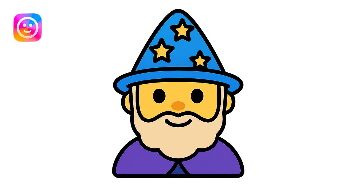 A wizard emoji, with black outlines and vibrant colors icon | AI Emoji ...