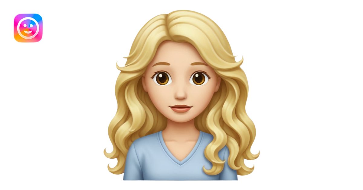 White female with long blonde wavy hair emoji | AI Emoji Generator