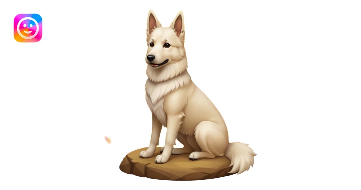 White belgian Shepard sit in A sunset emoji | AI Emoji Generator
