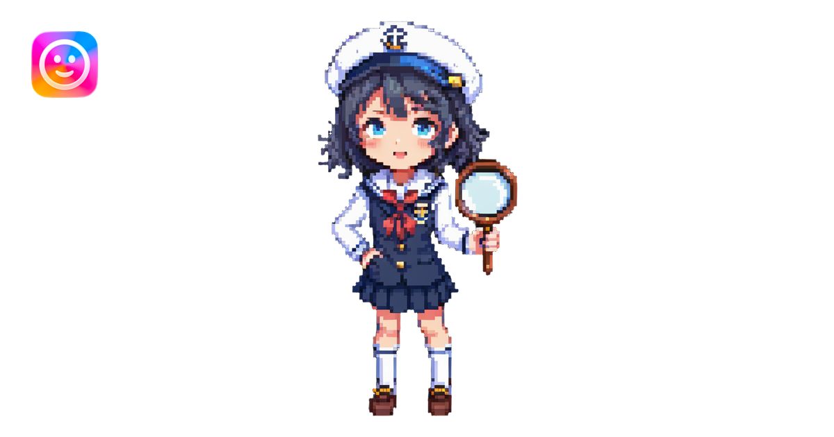 Japanese anime schoolgirl detective holding a magnifying glass, wearing ...